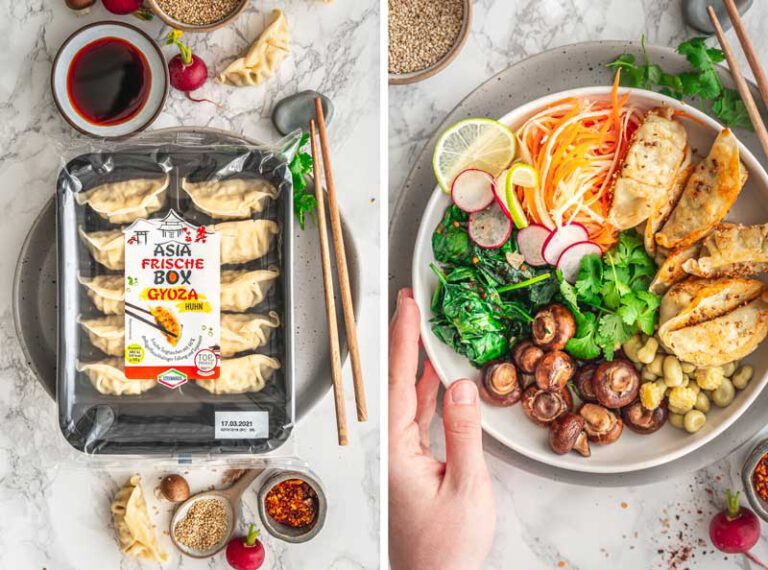 Einfache Gyoza Bowl mit frischem Gemüse - Ina Isst